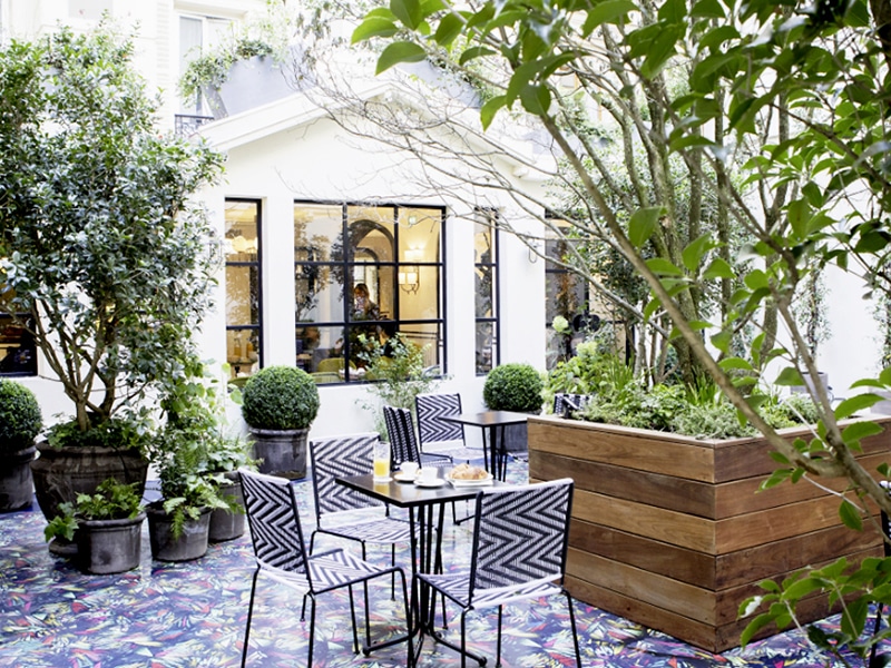 Conception du patio de l'Hôtel Bienvenue à Paris (75009) - Lantana Paysage